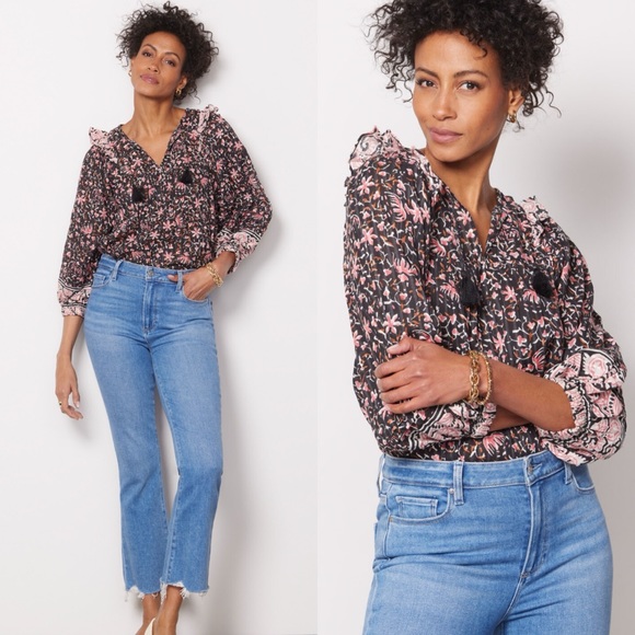 Cleobella | Tops | Cleobella Brynlee Blouse Floral Metallic Puff Sleeve ...
